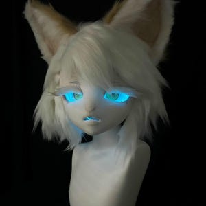 Arctic Fox Fursuit Head Furry Mask With Luminous Eyes Custom Kigurumi ...
