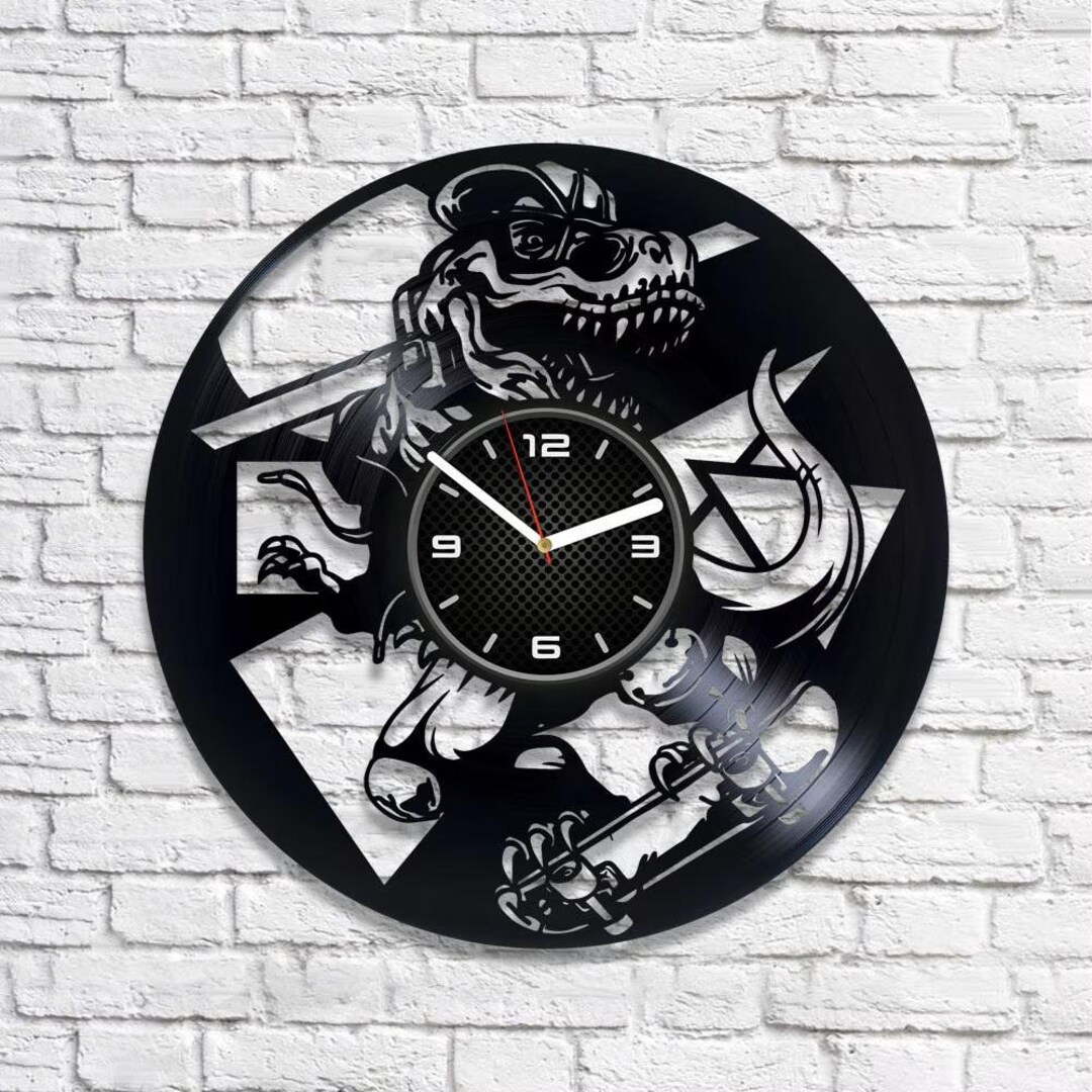 Dino Skateboard Vinyl Record Clock, T-rex Gifts, Dinosaur Room Decor ...