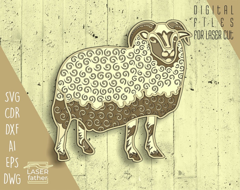 Ram Laser Cut File, Sheep DXF, Farm Animal SVG, Cricut Cutting, Layered ...