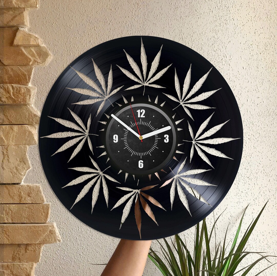 Cannabis Vinyl Record Clock, Smoker Gift, Modern Home Decor, Marijuana ...