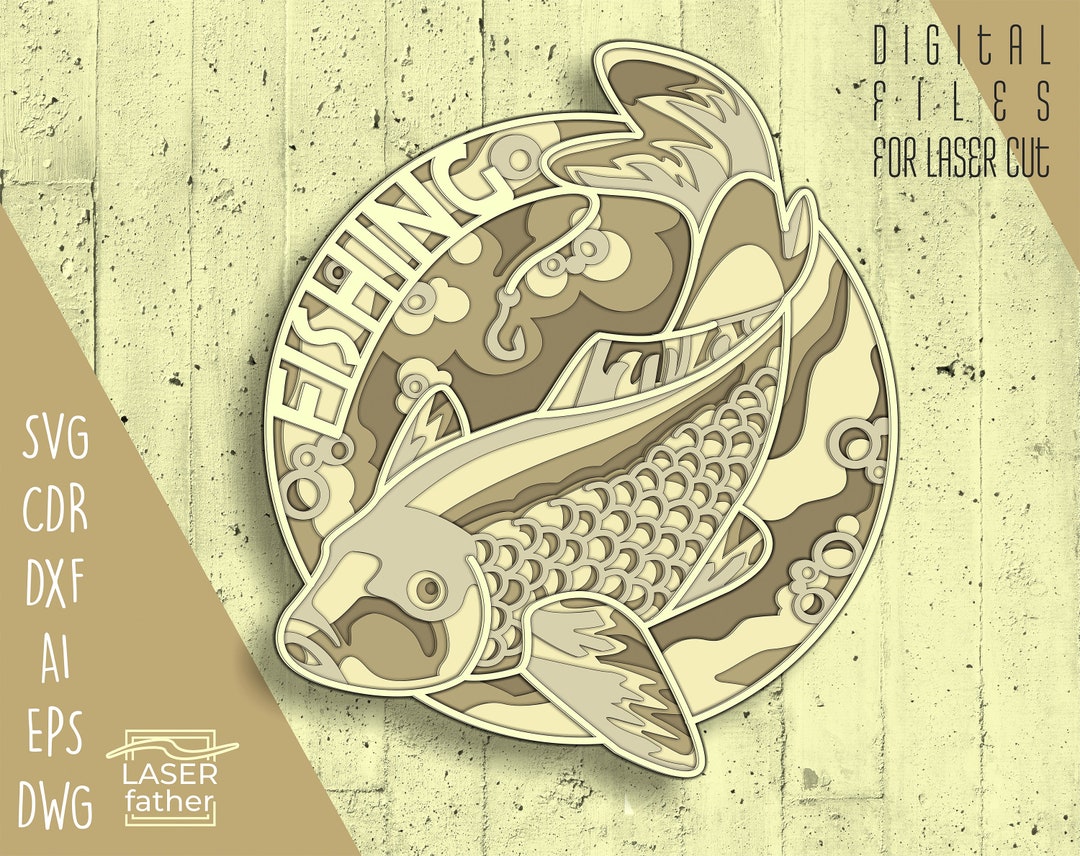 Fishing SVG Files for Plasma, Fish DXF, Papercut Template, Vector ...