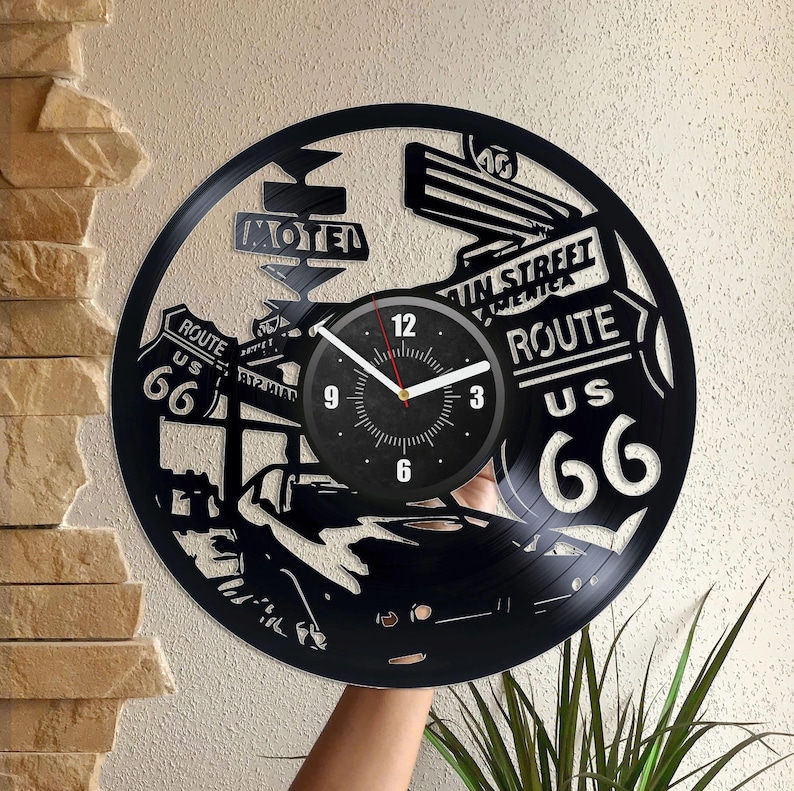 Route 66 Vinyl Record Wall Clock, Garage Wall Decor, Laser Cut ...