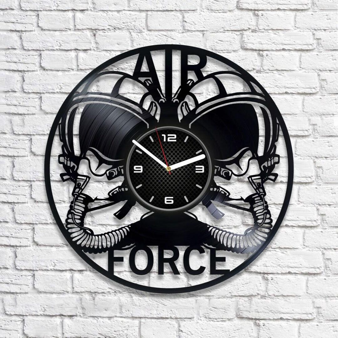 Air Force Vinyl Record Clock, Fighter Pilot Decor, Mens Office Wall Art ...