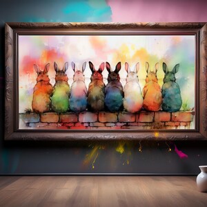 Rabbit's in a Row Printable Wall Art Decor, Water Colour Paint Splats ...