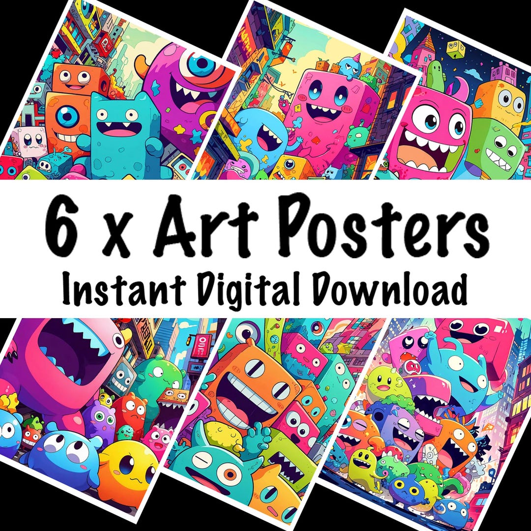 Monster Cartoon Wall Art Colorful Poster Quirky Whimsical Fun Bold ...