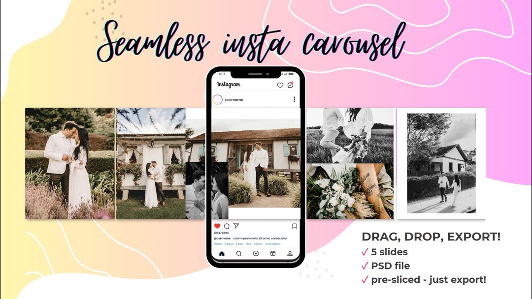 Seamless Instagram PSD Carousel Template Drag, Drop, Export No Extra ...