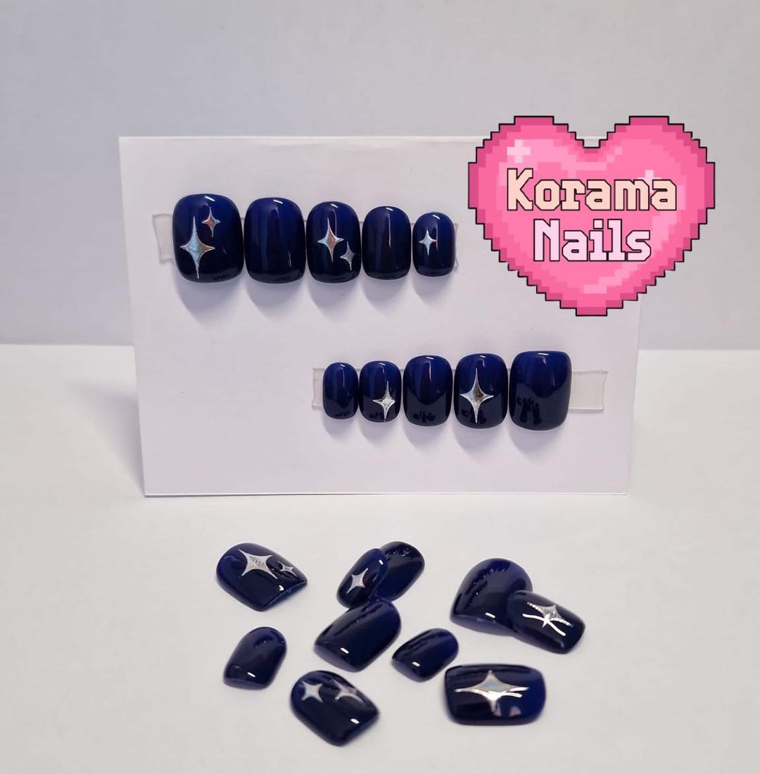 Navy Blue & Stars / Full Set / Korama Nails / Press on Nails - Etsy