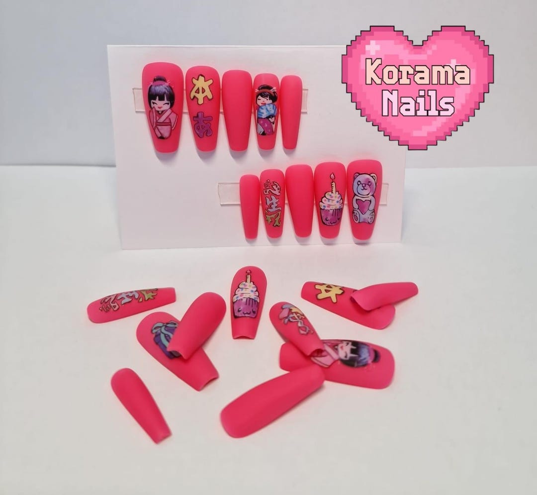 Matt Pink Doll / Full Set / Korama Nails / Press on Nails - Etsy