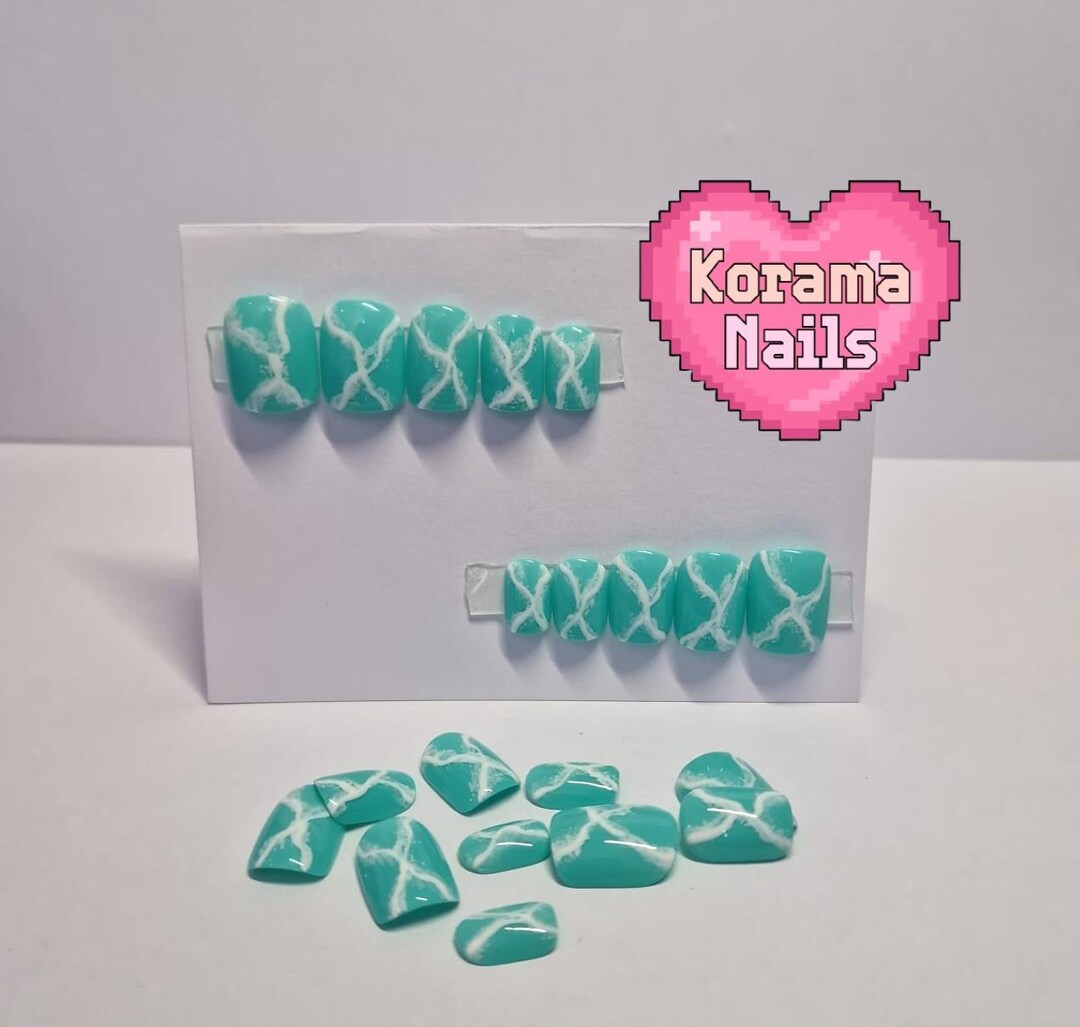 Turquoise Marble / Full Set / Korama Nails / Press on Nails - Etsy