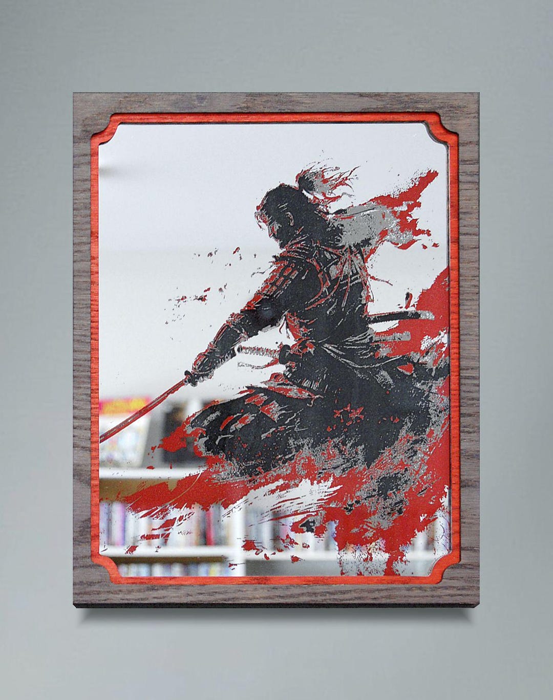 Etched Mirror Wall Decor, Samurai Warrior With Sword Artwork, Multi ...