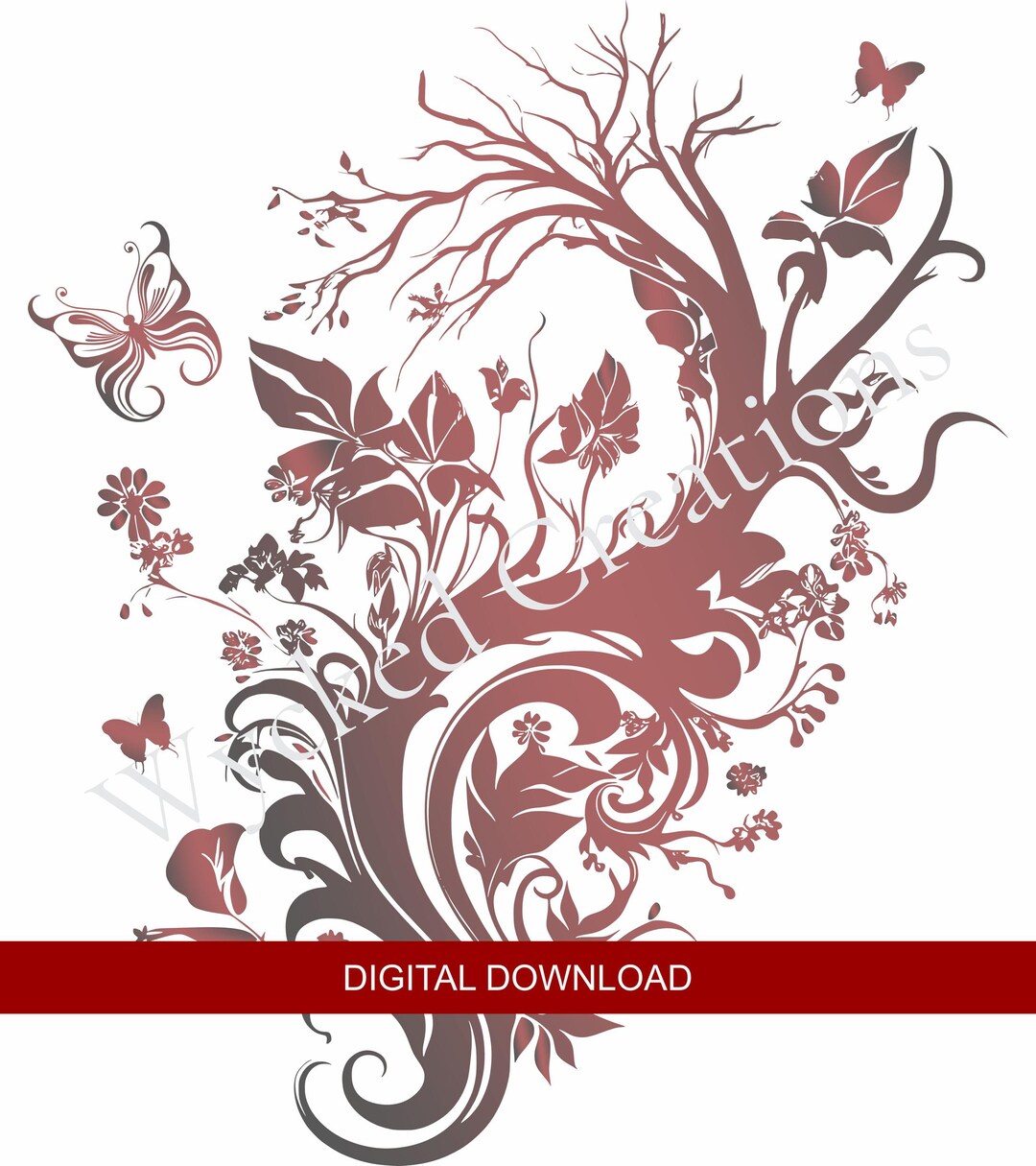Butterflies on a Branch, Digital Download, SVG Files, Transparent Pngs ...
