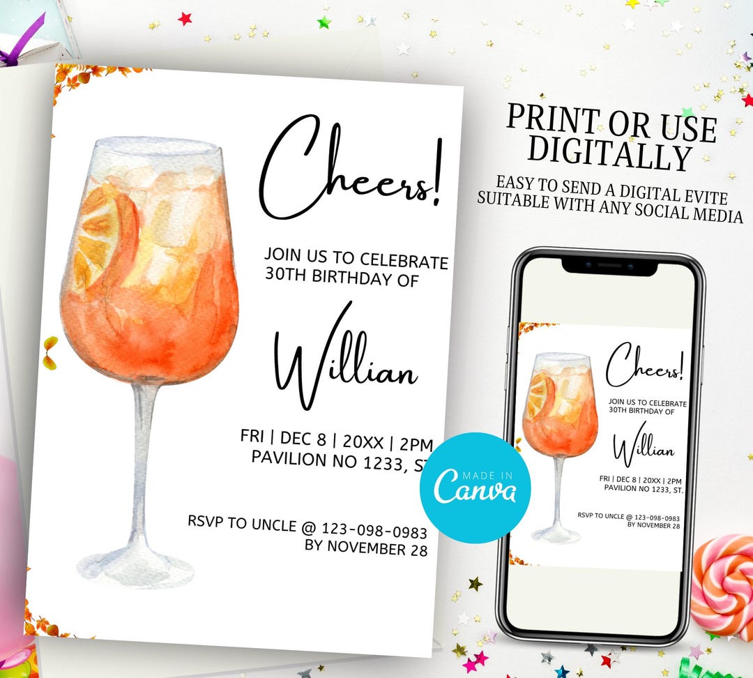Cheers Drinks Birthday Party Invitation Cocktail Drinks Invitation ...