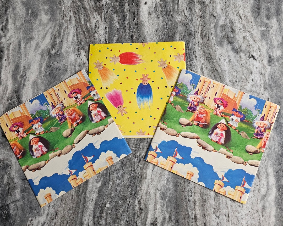 Vintage Trolls Gift Wrap Paper Various Occasions Troll Dolls Wrapping ...