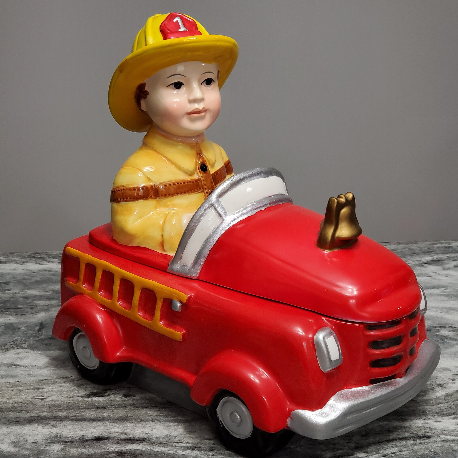 Vintage Boy in Fire Truck Firefighter Ceramic Cookie Jar by - Etsy