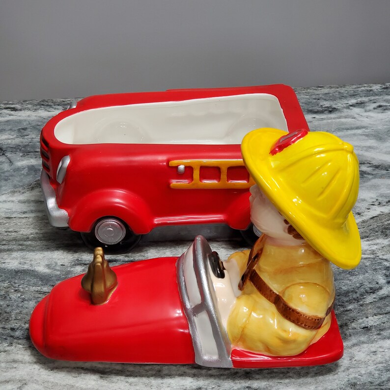 Vintage Boy in Fire Truck Firefighter Ceramic Cookie Jar by - Etsy