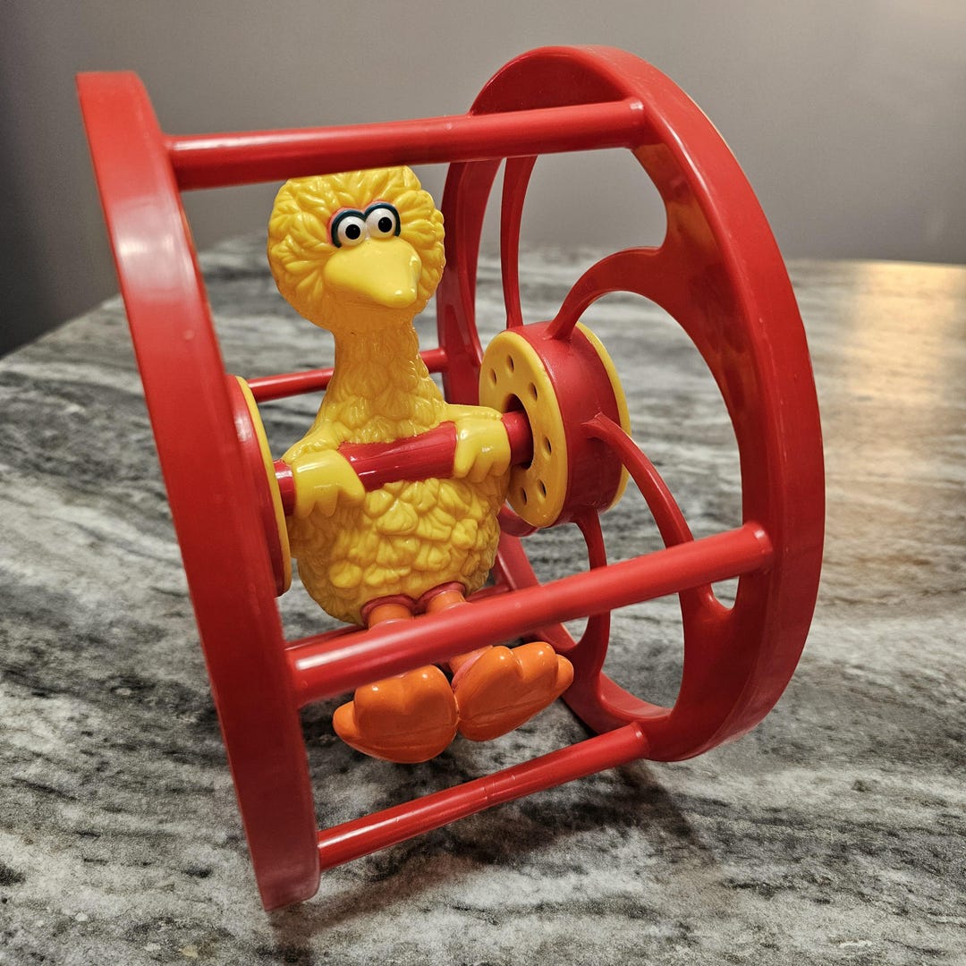 Vintage Big Bird Sesame Street Rolling Wheel Rattle Illco Preschool Toy ...