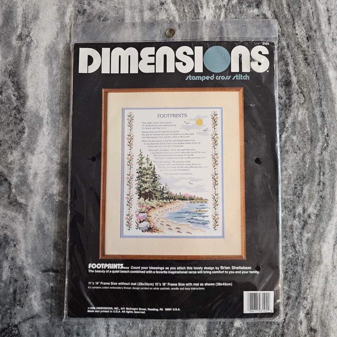 Dimensions Stamped Cross Stitch Kit FOOTPRINTS in the Sand 1989 3102 ...