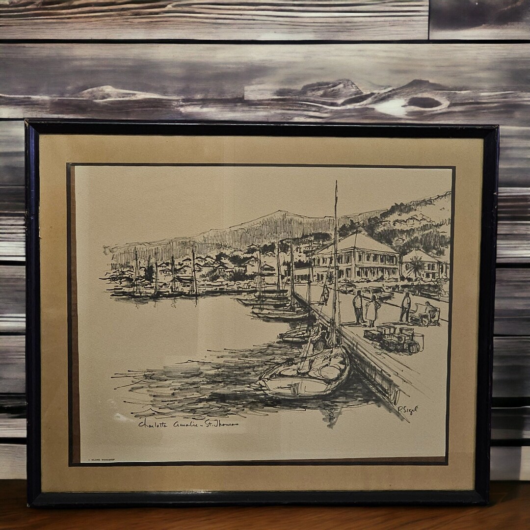 Vintage P. Sigal Charlotte Amalie St. Thomas Charcoal Print Island ...