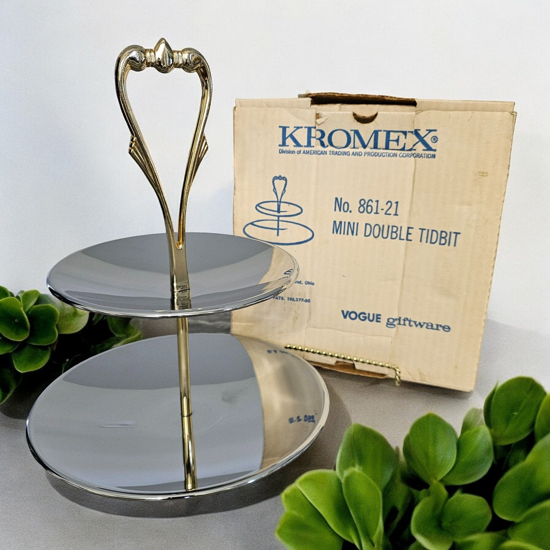 Vintage Kromex No. 861-21 Mini Double Tidbit 2 Tier Serving Trays Vogue ...