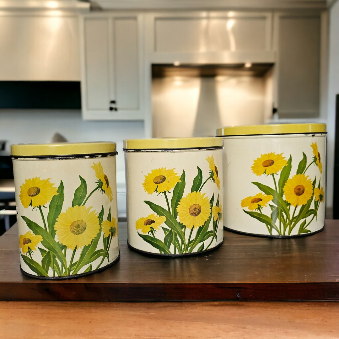 Vintage 1951 GSW Tin Canister Set Sunflowers MCM Nesting - Etsy