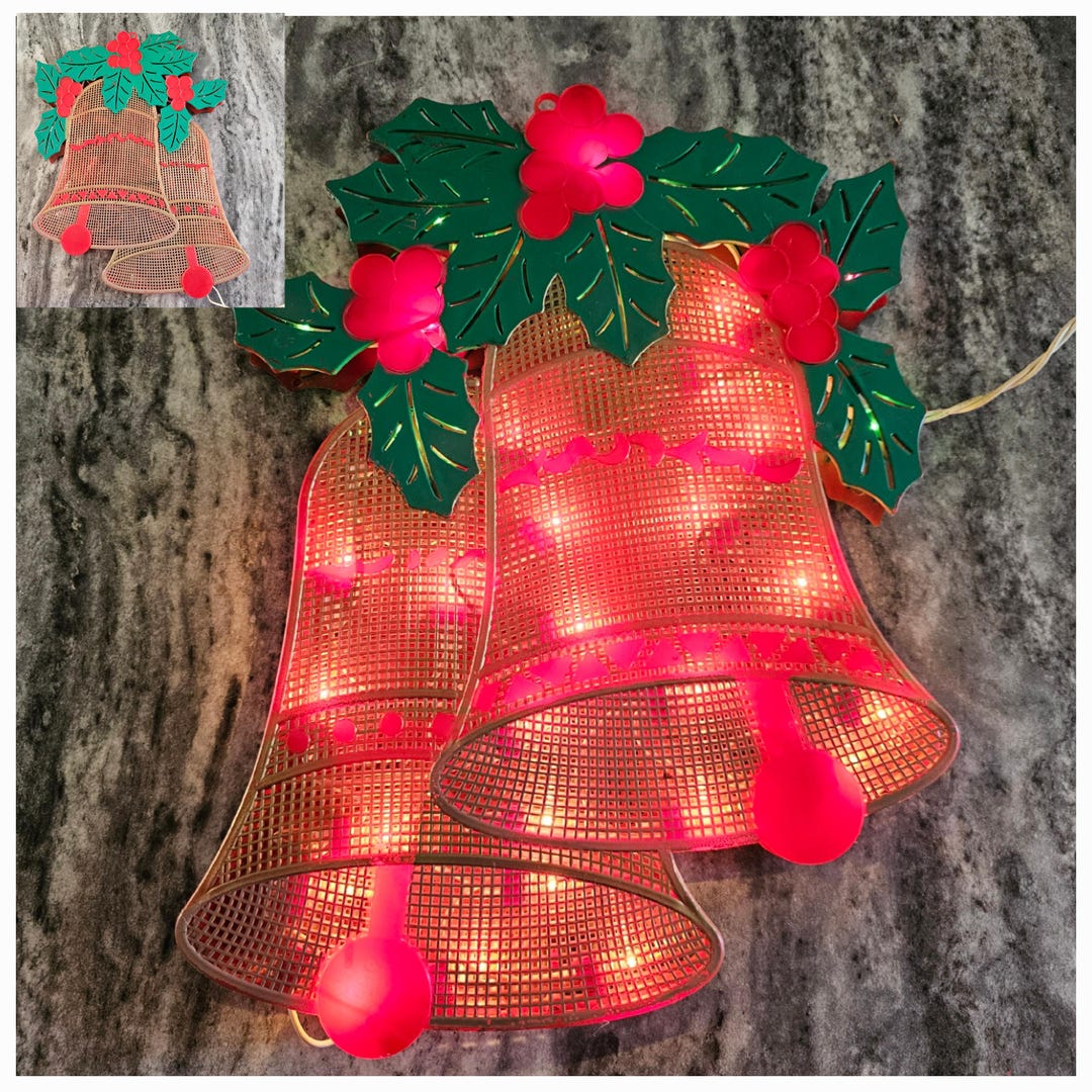 Vintage 14” Plastic Mesh Bells Lighted Window Christmas Decor ...