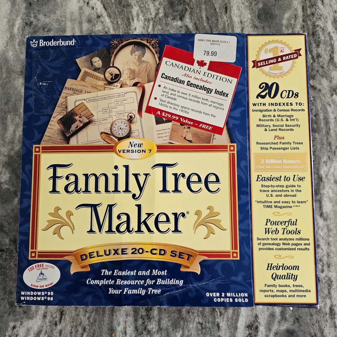 Broderbund Family Tree Maker Software 20 CD Set W/book - Version 7 ...