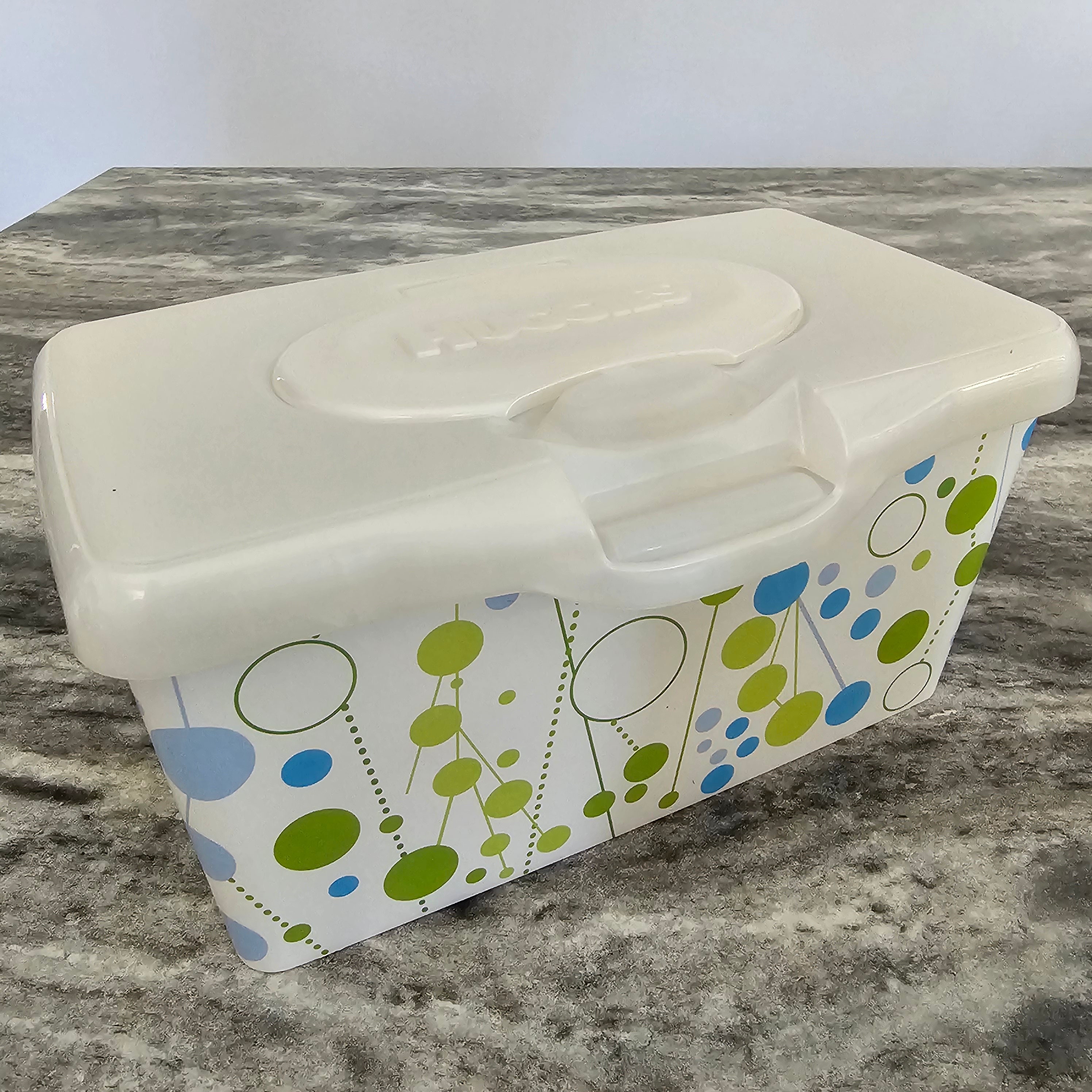 Huggies Baby Wipes EMPTY Container Polka Dot Blue Green Pop Up Refillable