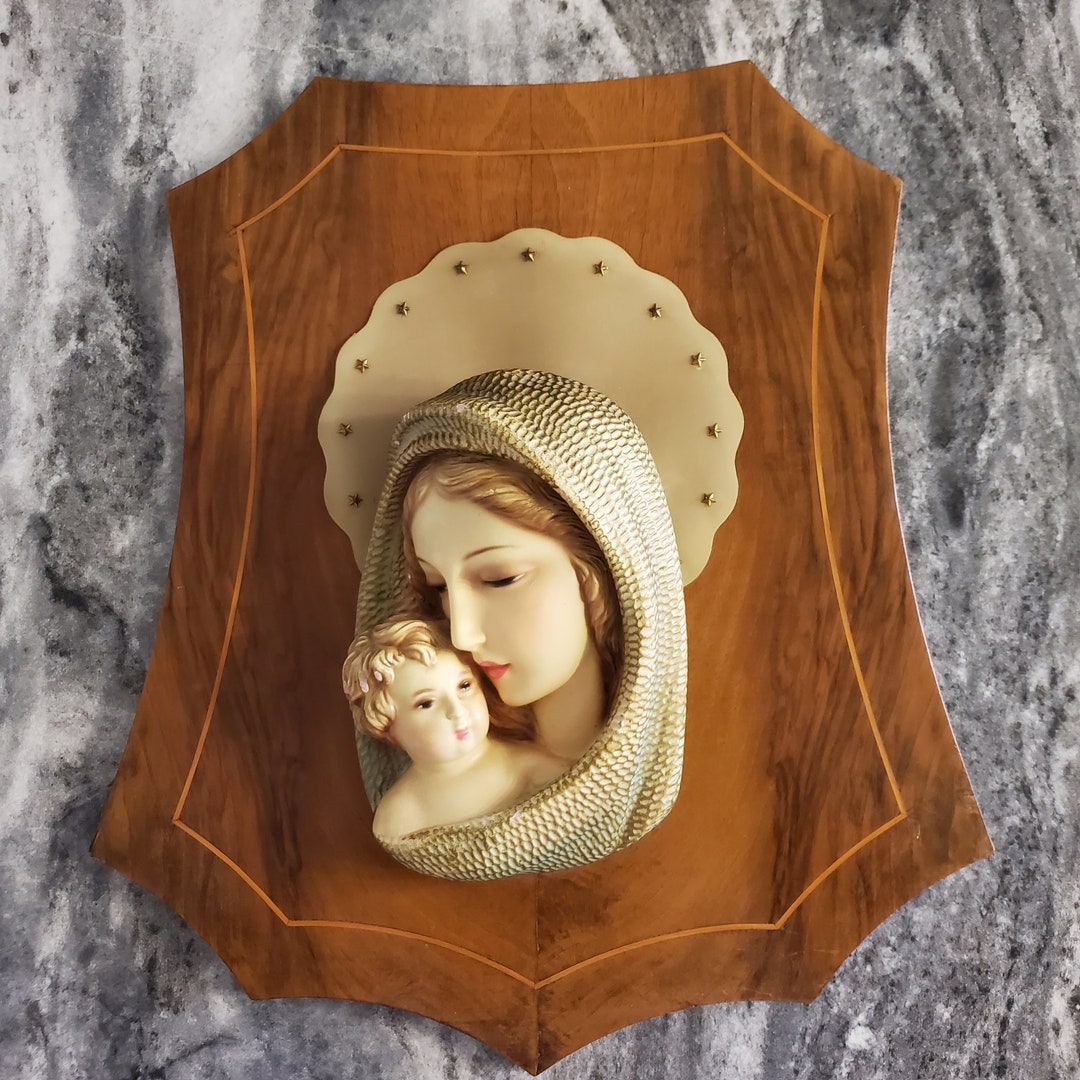 Italian Chalkware Magri Depositato Madonna & Child Wall Plaque Virgin ...