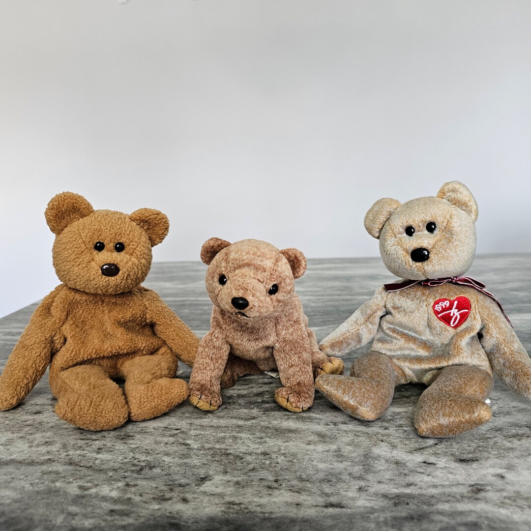 TY Beanie Babies Plush 1993 Curly Bear, 1999 Signature Bear, 1999 Pecan ...