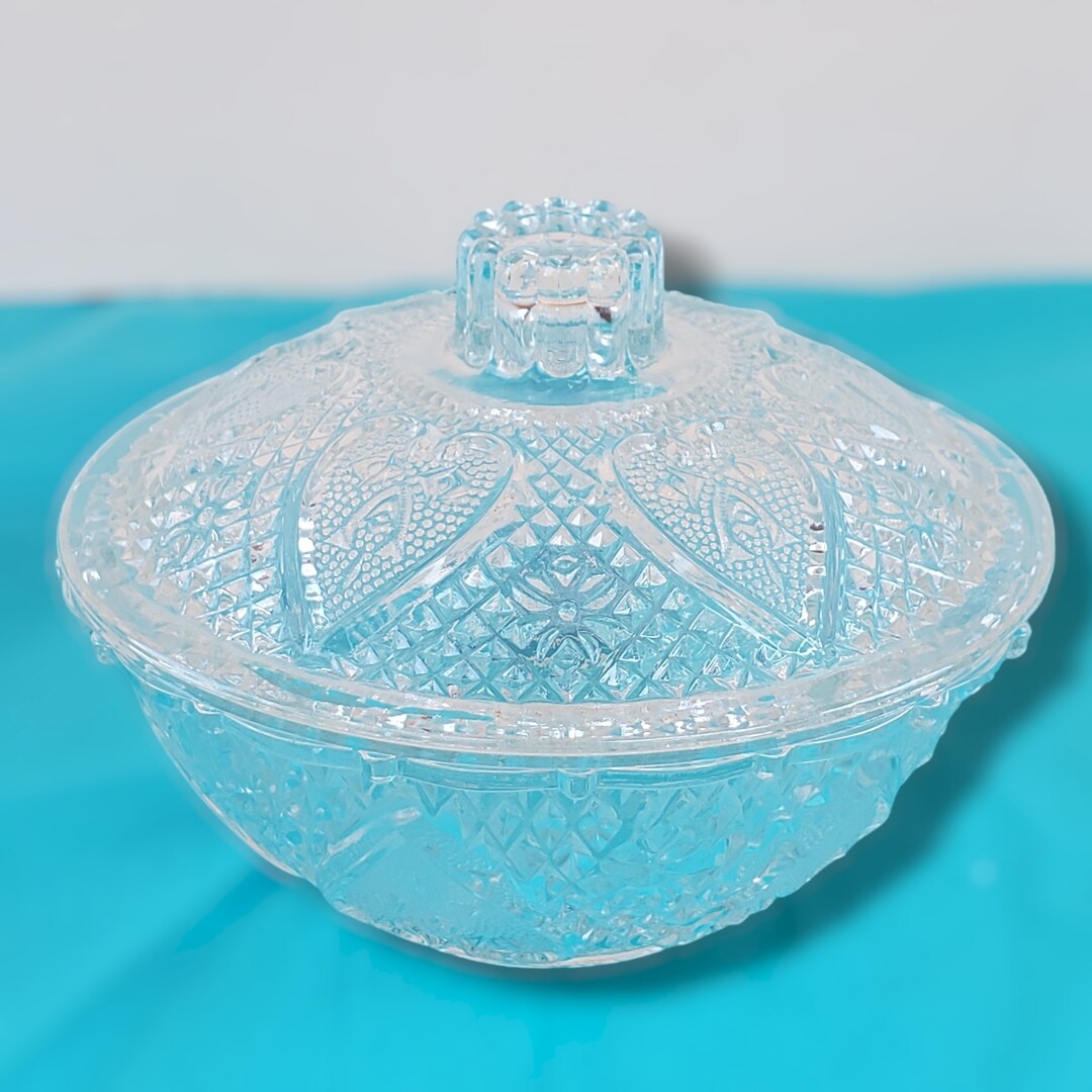 Vintage Pasari Candy Dish With Lid Indonesia Pressed Glass Etsy