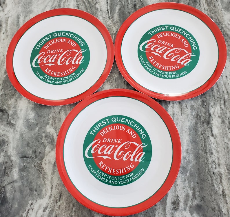 Coca Cola Gibson Plates Set of 3 Coca-cola Thirst Quenching 10 Melamine ...