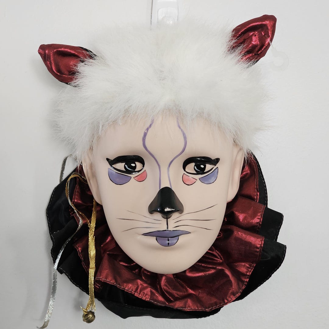 Vintage Hand Painted Cat Jester Face Mask Clay Ceramic Porcelain Art ...