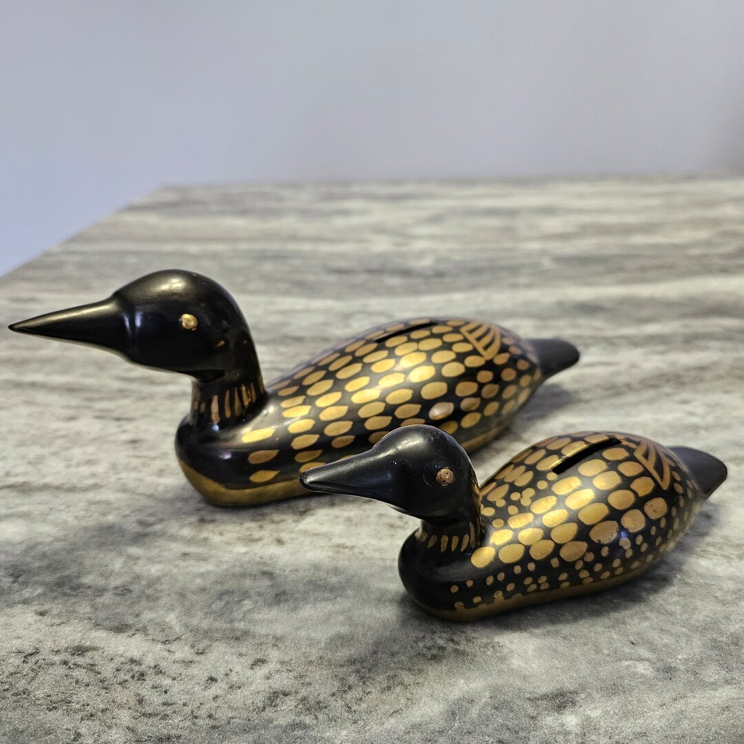 Pair of Brass Duck Loon Figurine Banks India MCM Retro Décor Loonie ...