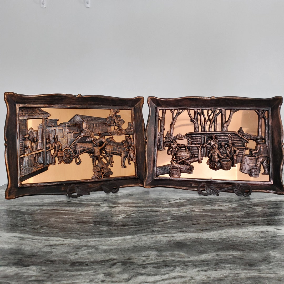 Two 70's Coppercraft Guild 3D Art Wall Decor Travelers Rest and Maple ...