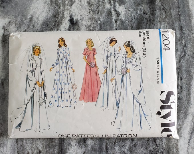 Style 1204 Sewing Pattern Vintage Wedding Dress Bridesmaid Dress S:8 ...