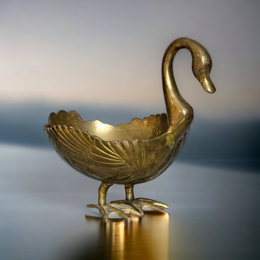 Vintage Brass Swan Bowl Sculpture Catchall Bowl Planter Made - Etsy