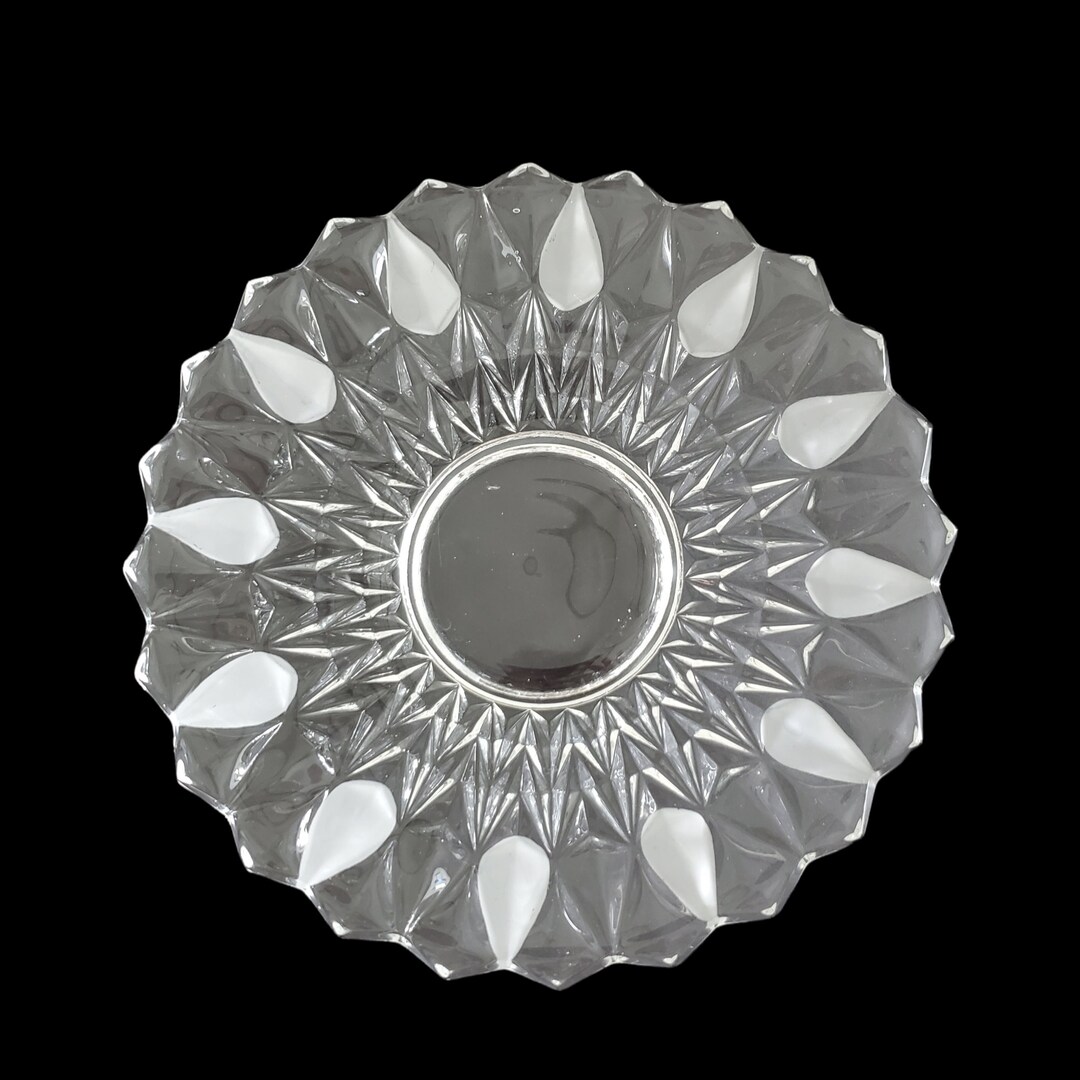 Art Glass Platter Cut Glass Dessert Serving Plate W/ Frosted Teardrops ...