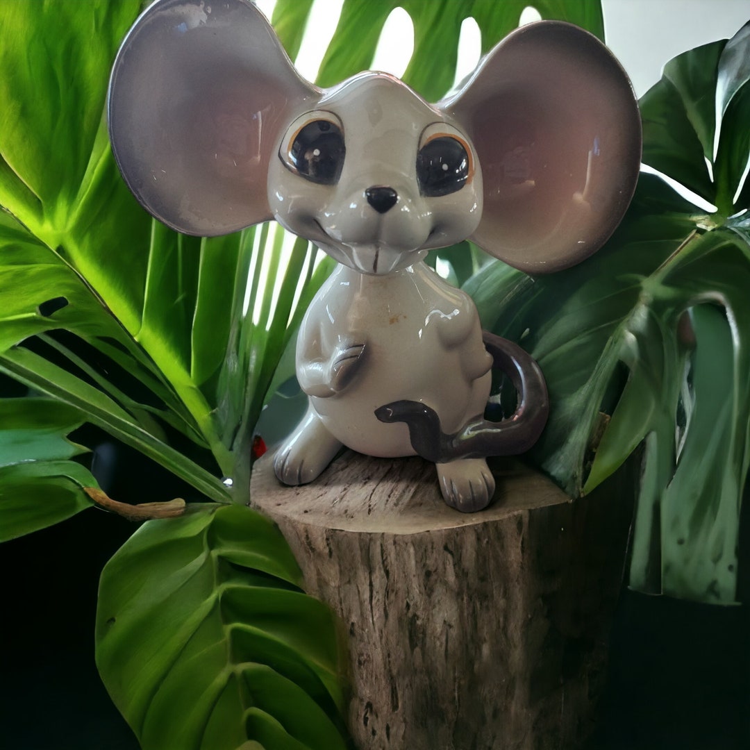 Vintage Ceramic Big Ear Mouse Bobblehead Figurine 5in - Stamped ...
