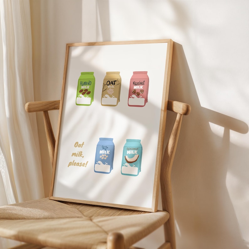 Oat Milk Printable Wall Art, Plant Based Milk Print, Digital Art, Vegan ...