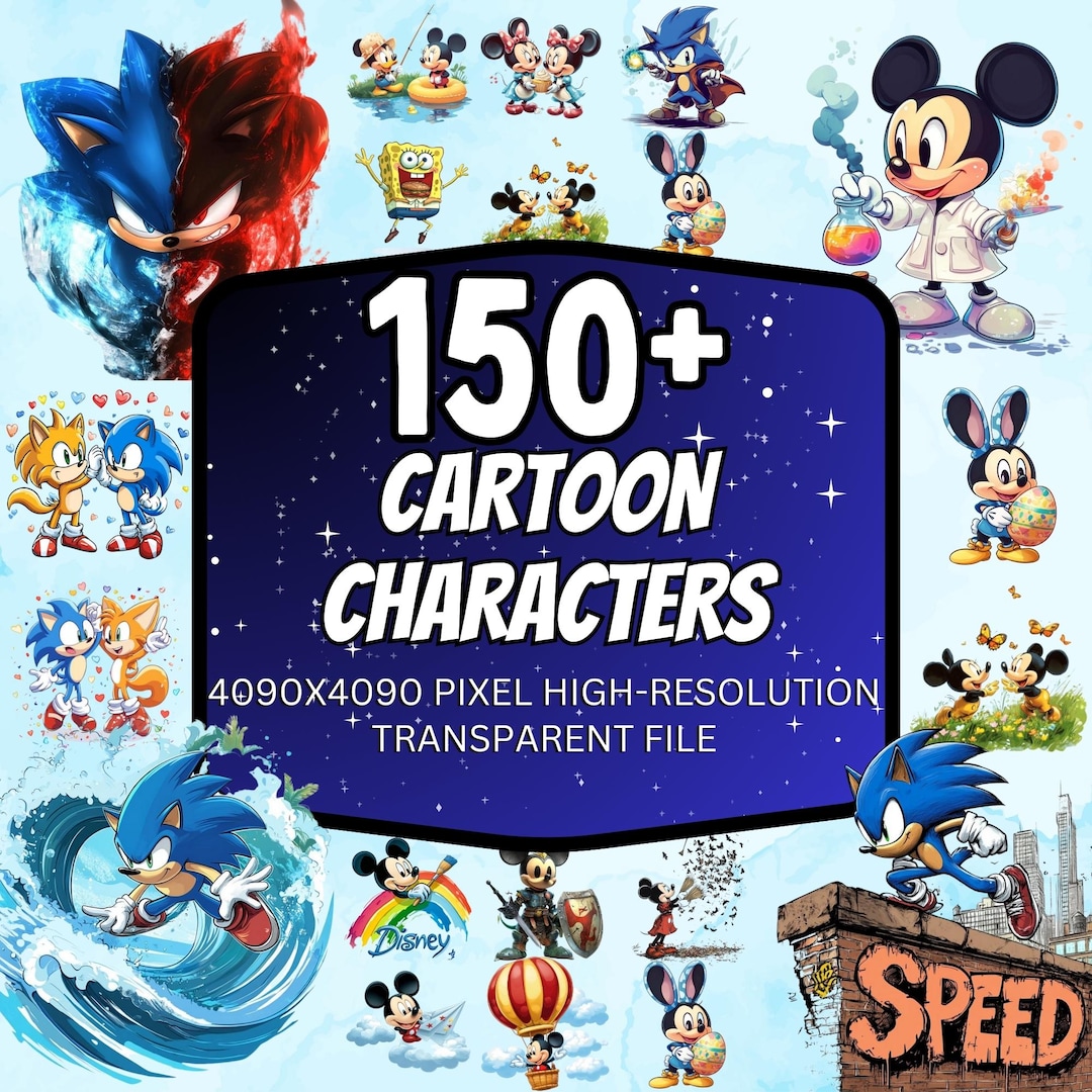 150+ Cartoon Characters PNG Bundle | High-resolution Digital Download ...