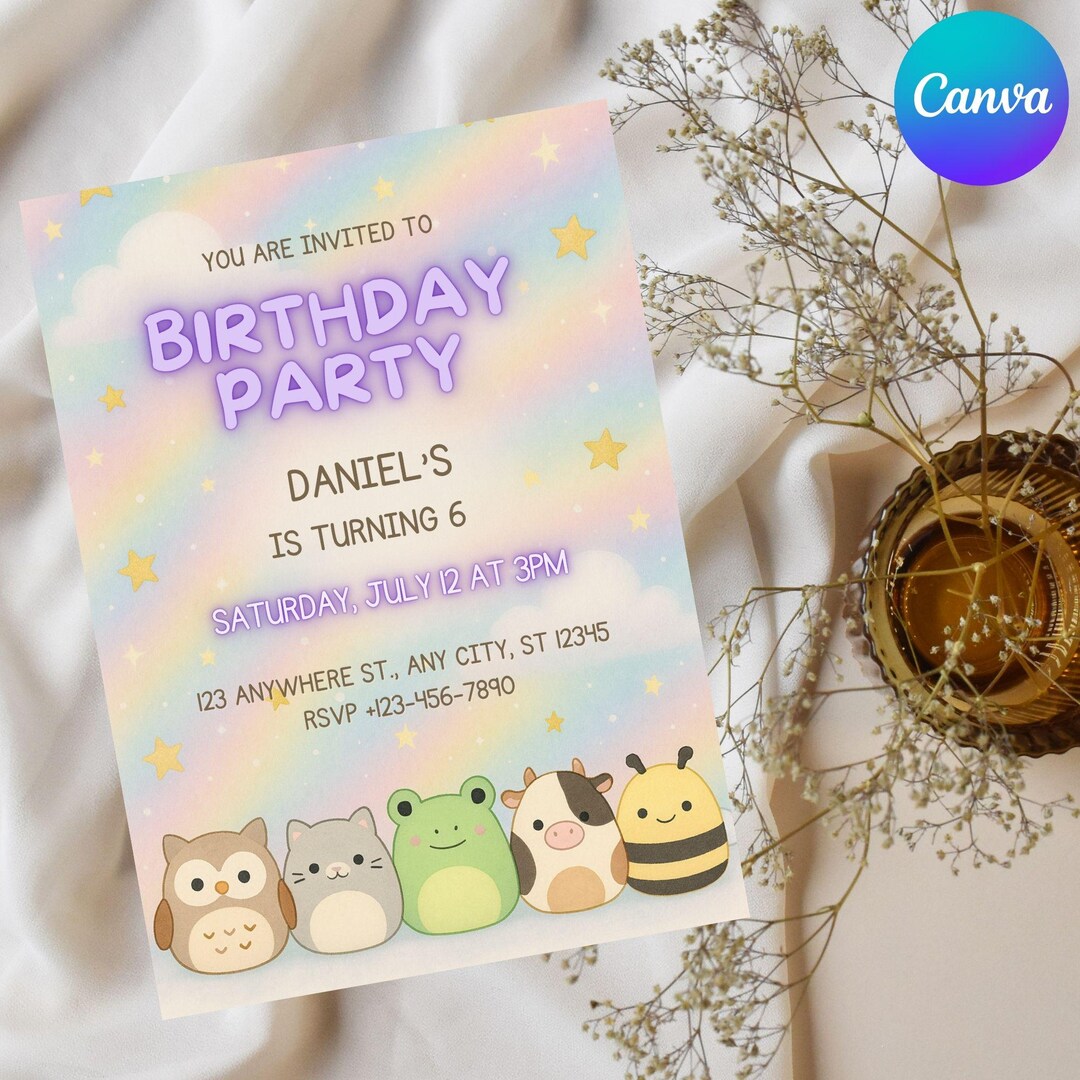 Cute Cartoon Birthday Invitation | Fun Kids Party Invite | Editable ...