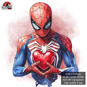4 Spiderxman PNG, Spider Heart Png, Watercolor Splash PNG, Colorful Png ...