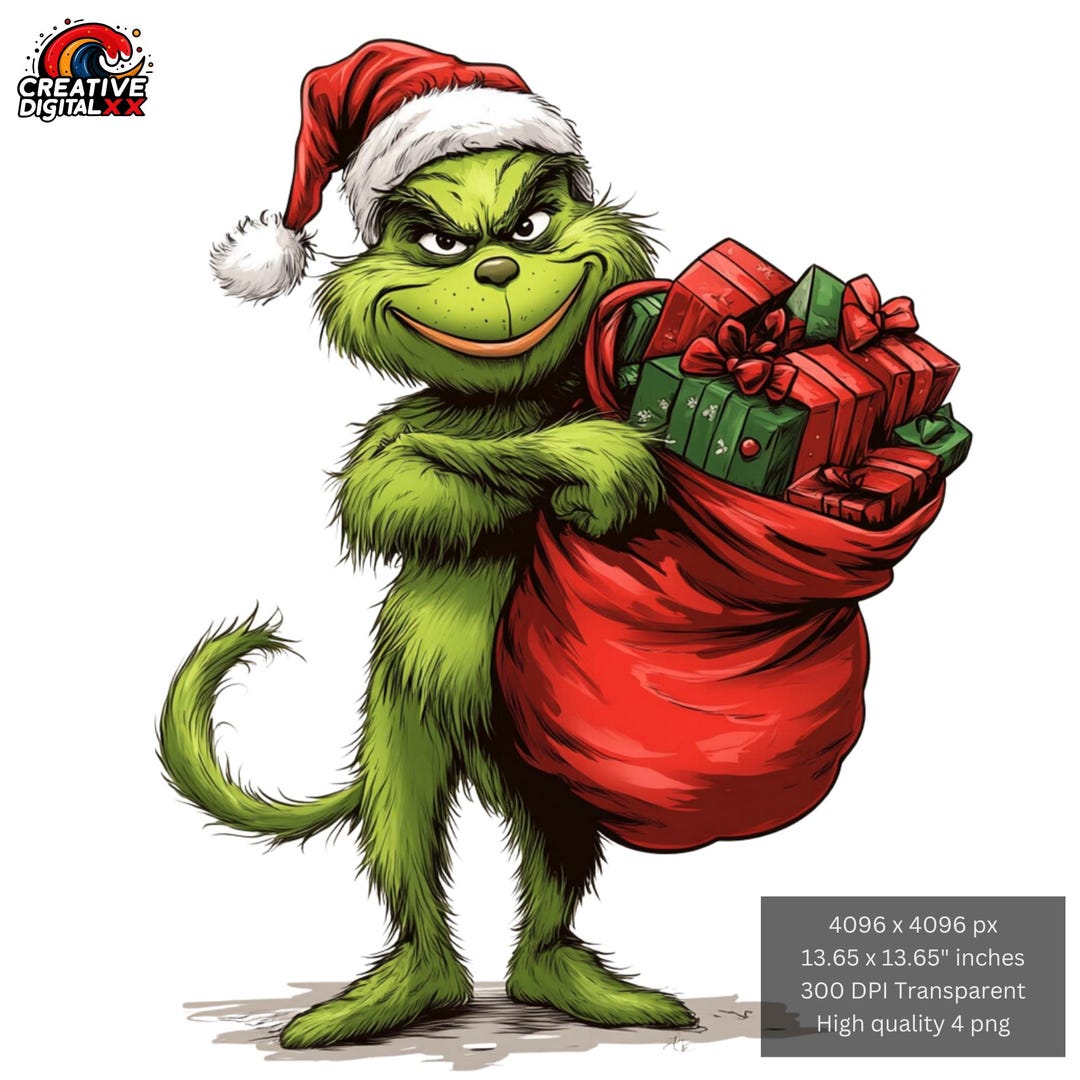 Christmas Grinch PNG, Retro Christmas PNG, Funny Christmas Thief PNG ...