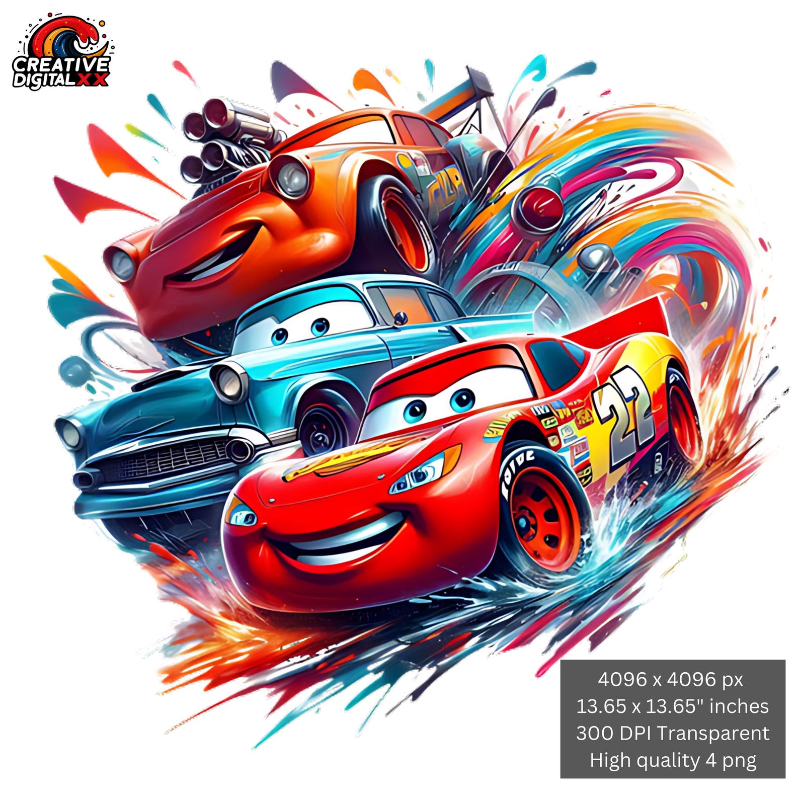 4 Car PNG Lightning Cars Splash and Watercolor Digital Design PNG File ...