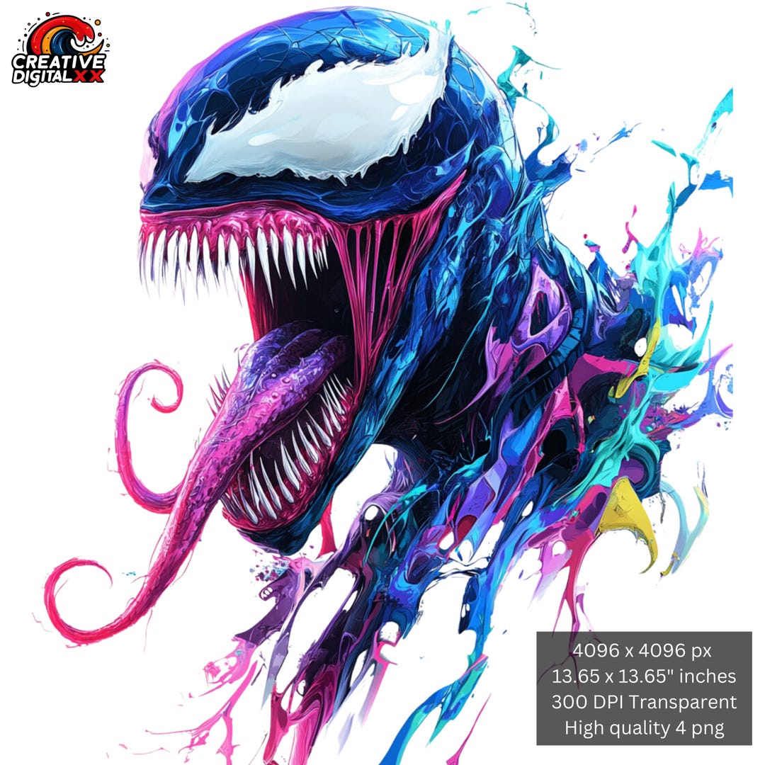 Venom Abstract Monster Face PNG | Colorful Horror Creature Digital Art ...