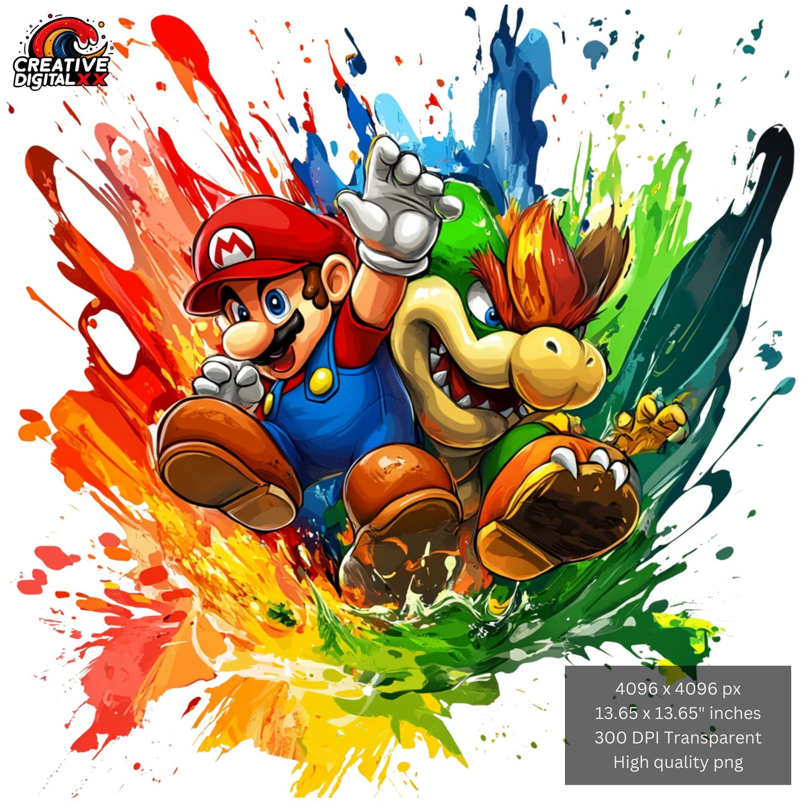 Iconic Mario and Bowser Splash Art PNG | Digital Download for T-shirt ...