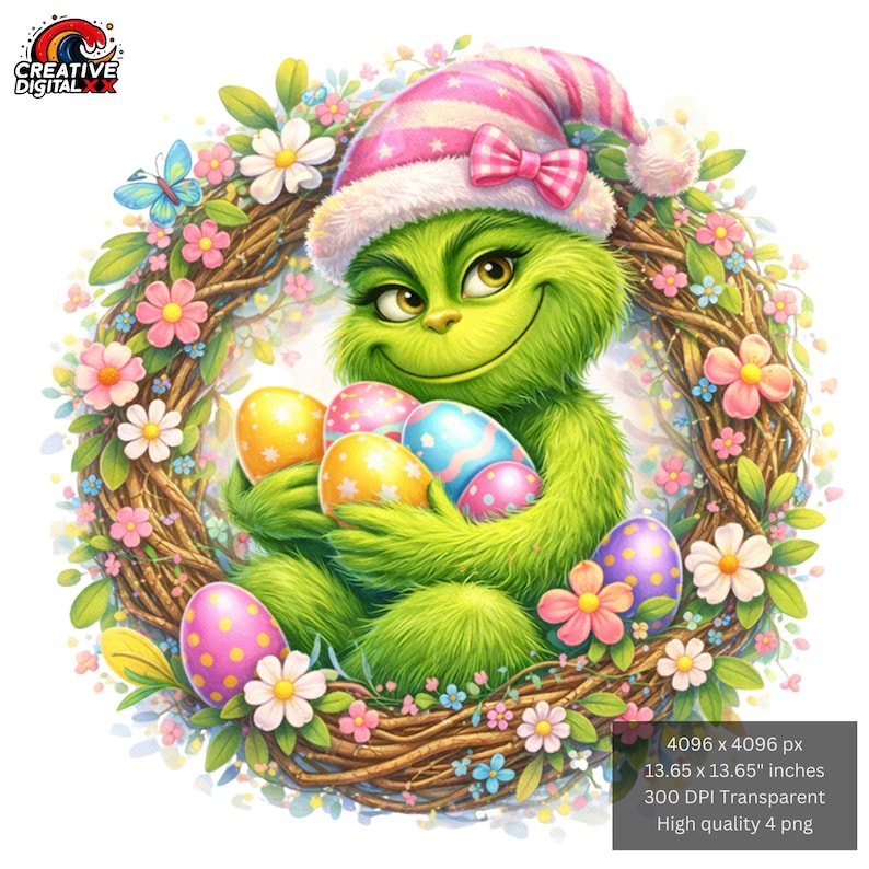Funny Grinch-inspired Easter PNG | Mischievous Bunny and Eggs | Cartoon ...