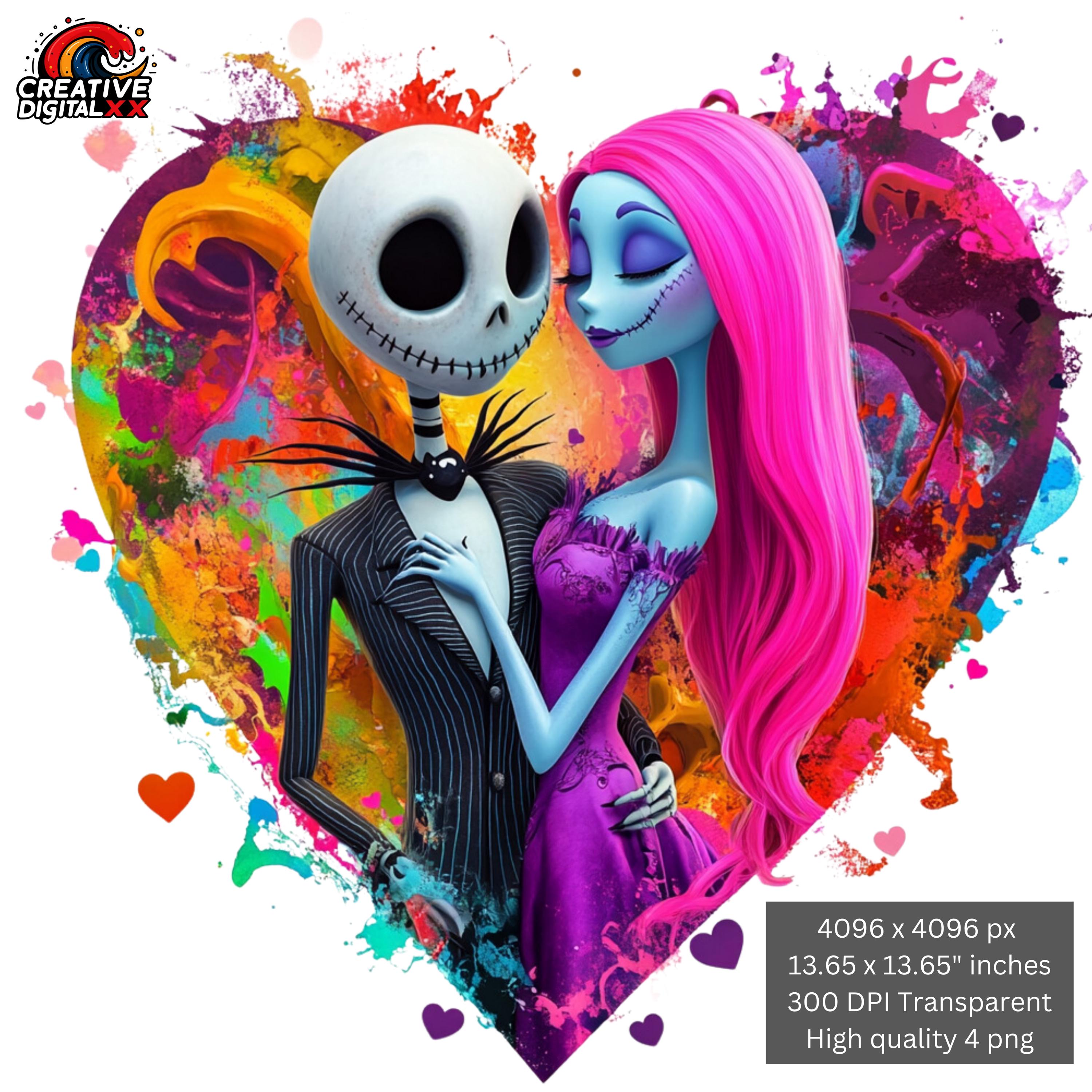 4-PNG Heart Jack and Sally Png, Splash Vibrant Water Colour PNG File ...