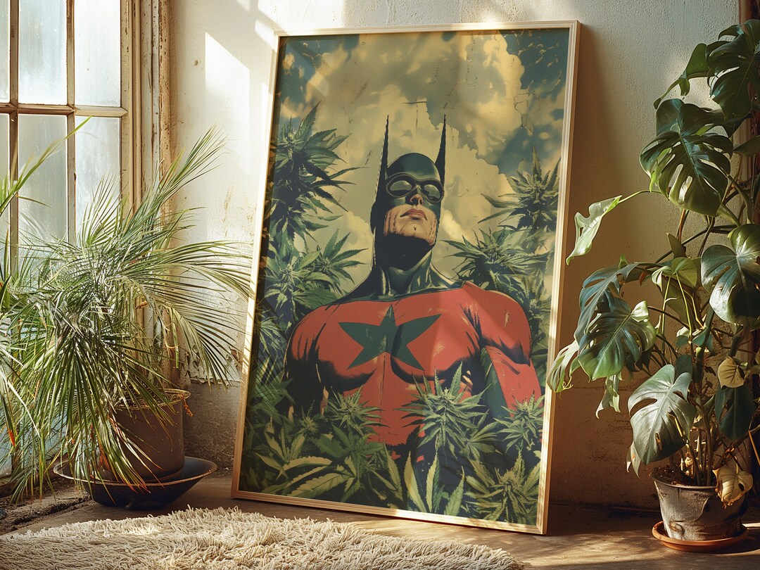 Vintage Large Wall Art Print Weed Man Superhero Sizes A3 to A1 Trippy ...