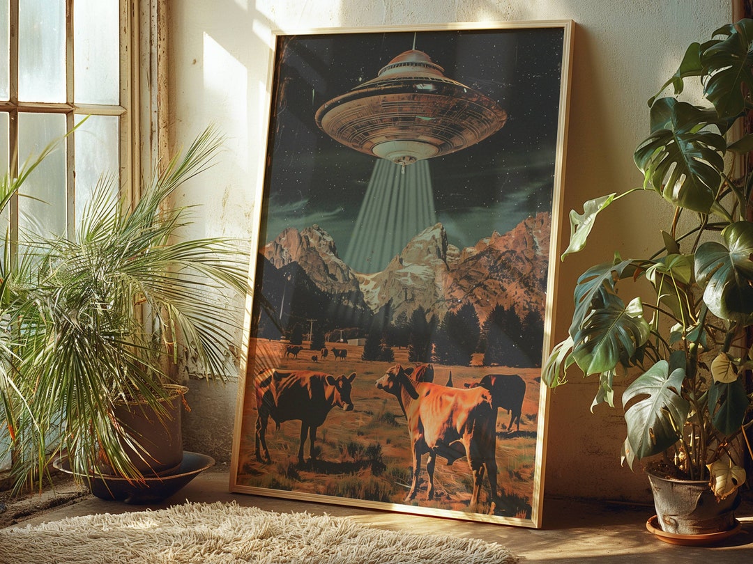 Vintage Large Wall Art Print Sizes A3 to A1 UFO Western Trippy Retro ...
